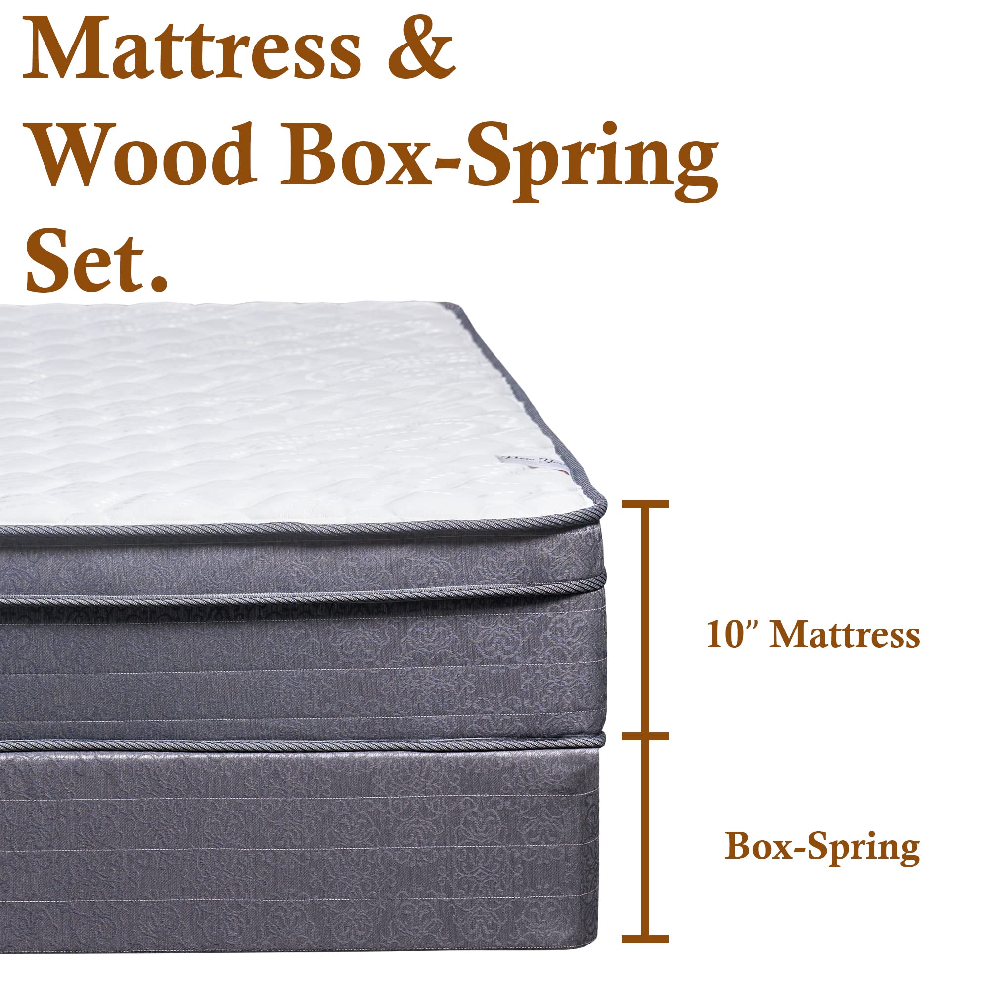 Nutan 11-Inch Medium plush Foam Encased Hybrid Eurotop Pillowtop Innerspring Fully Assembled Mattress And 4-Inch Wood Box Spring/Foundation Set, Good For The Back, Full XL