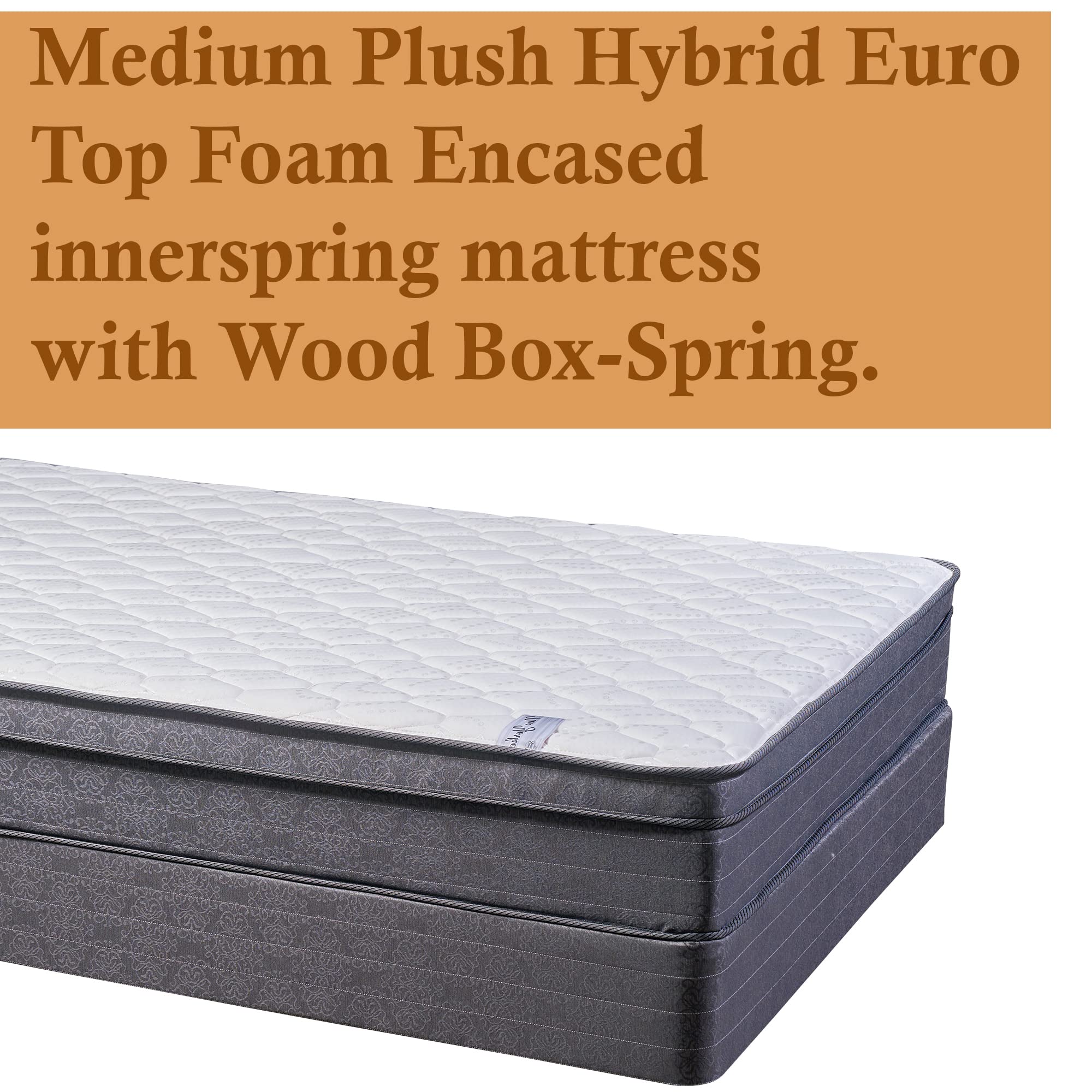 Nutan 11-Inch Medium plush Foam Encased Hybrid Eurotop Pillowtop Innerspring Fully Assembled Mattress And 4-Inch Wood Box Spring/Foundation Set, Good For The Back, Full XL