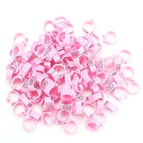 Sheens 100Pcs Bag Bird Leg Bands Rings, Plastic Poultry Leg Bands Durable Clip on Ring for Small Bird Pigeon (Pink)