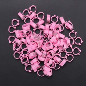 Sheens 100Pcs Bag Bird Leg Bands Rings, Plastic Poultry Leg Bands Durable Clip on Ring for Small Bird Pigeon (Pink)