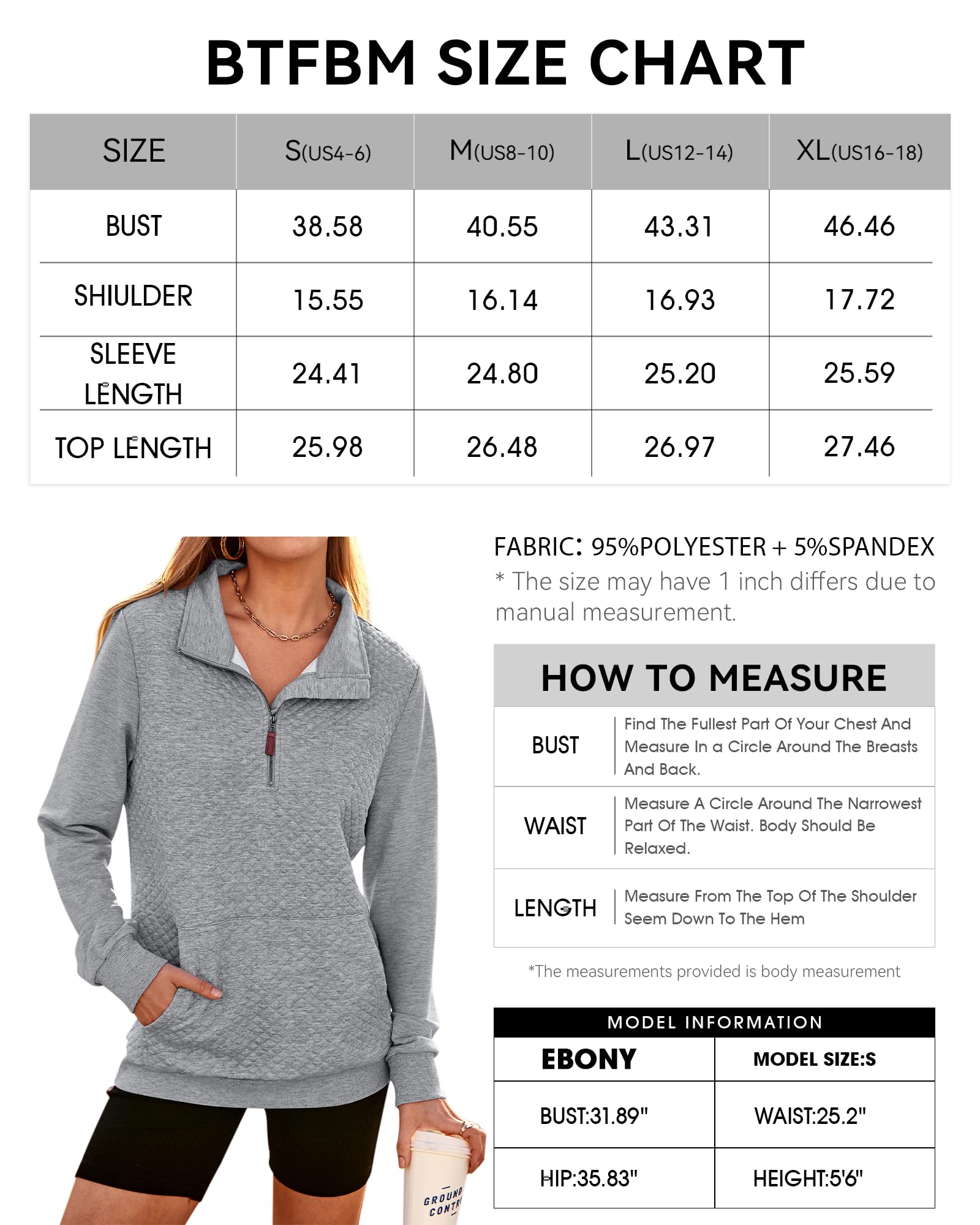 BTFBM Women Fashion Quilted Pattern Lightweight Zipper Long Sleeve Plain Casual Ladies Sweatshirts Pullovers Shirts Tops (Light Grey, X-Large)