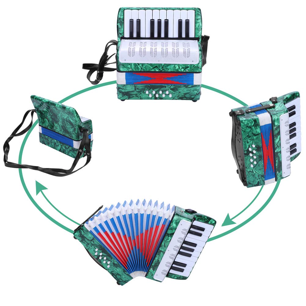 17 Key 8 Bass Piano Accordion with a Manual for Kids Adults(Green)