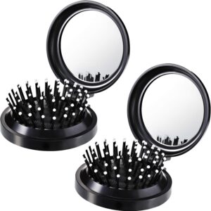 2 pack foldable travel mirror hair brushes round portable folding pocket hair brush mini hair comb compact travel size hair massage comb for men women and girls