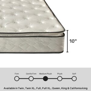 NUTAN 10-Inch Medium Plush Pillowtop Innerspring Mattress, Full XL,Beige