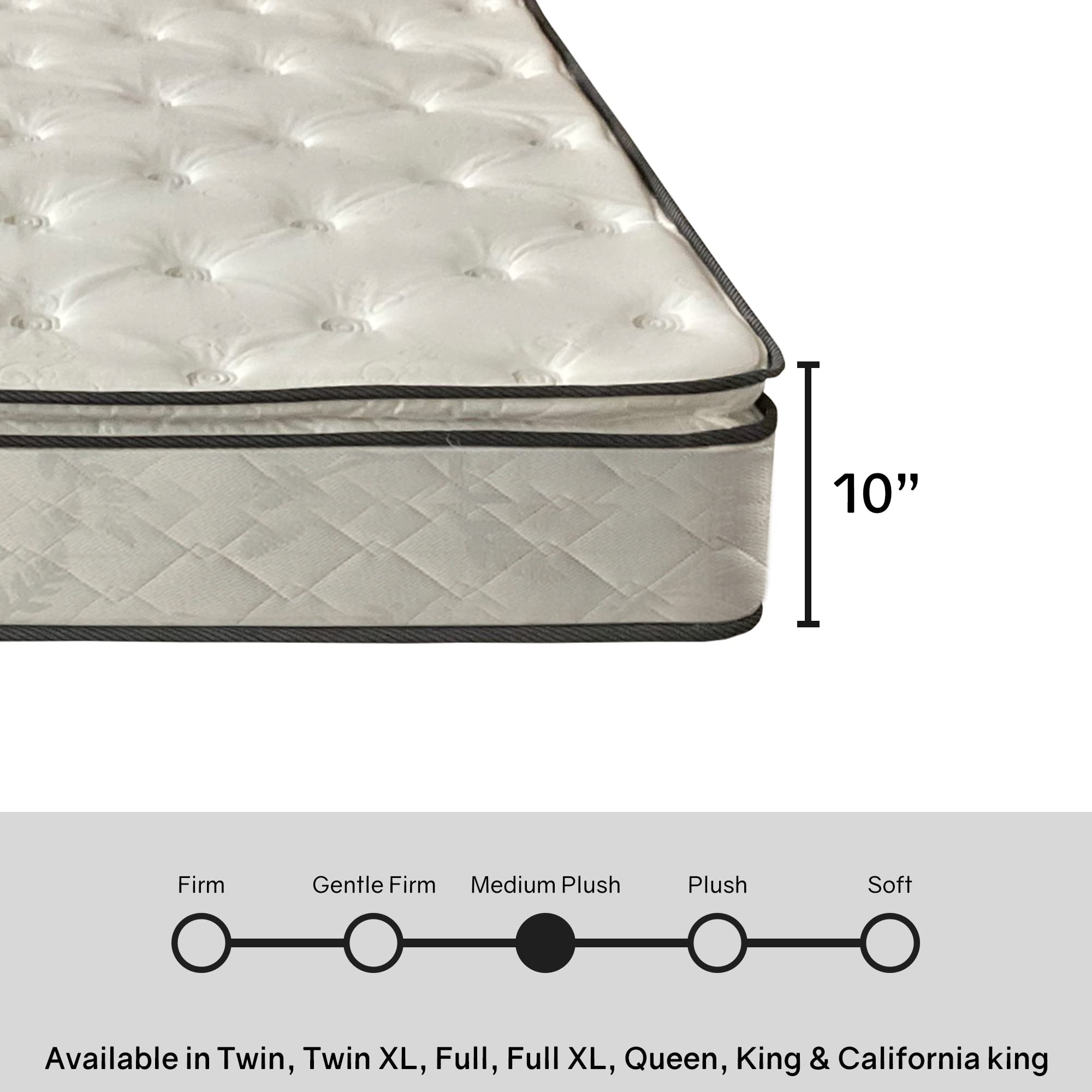 NUTAN 10-Inch Medium Plush Pillowtop Innerspring Mattress, Full XL,Beige