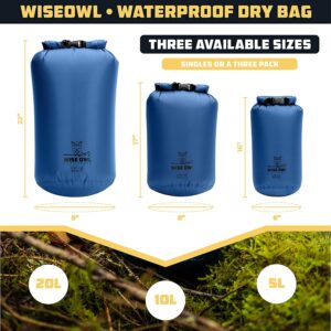 Wise Owl Outfitters Carrier Bag Case, Waterproof Dry Bag - Fully Submersible 1pk or 3pk Ultra Lightweight Airtight Waterproof Bags - 5L, 10L and 20L Sizes - Diamond Ripstop Roll Top Drybags