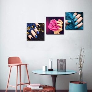 Artsbay 3 Pieces Modern Canvas Wall Art Fashion Woman Beauty Salon Painting Picture Nail Hand Spa Artwork Makeup and Manicure Poster Bedroom Decor Stretched Ready to Hang