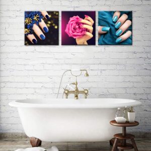 Artsbay 3 Pieces Modern Canvas Wall Art Fashion Woman Beauty Salon Painting Picture Nail Hand Spa Artwork Makeup and Manicure Poster Bedroom Decor Stretched Ready to Hang