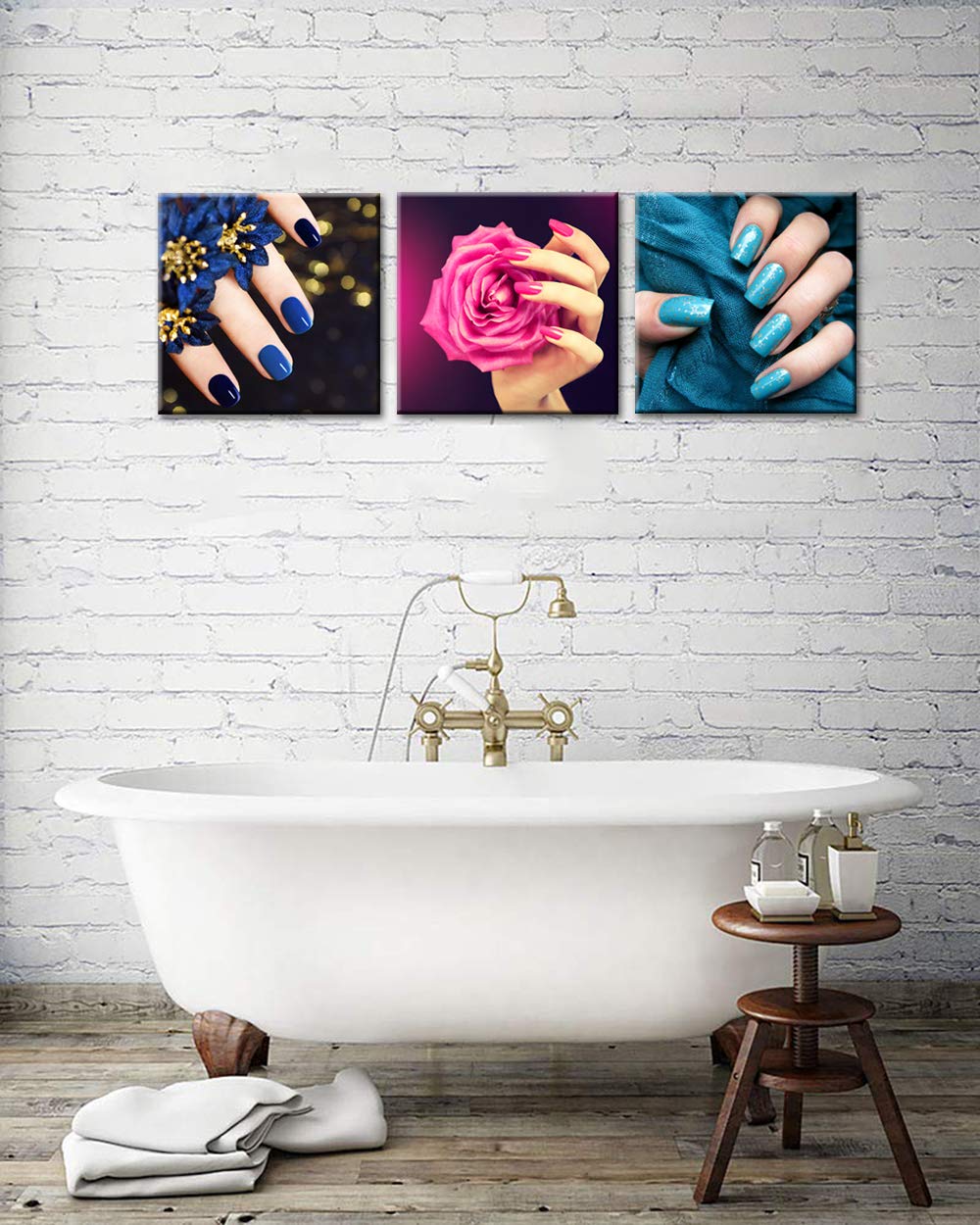 Artsbay 3 Pieces Modern Canvas Wall Art Fashion Woman Beauty Salon Painting Picture Nail Hand Spa Artwork Makeup and Manicure Poster Bedroom Decor Stretched Ready to Hang