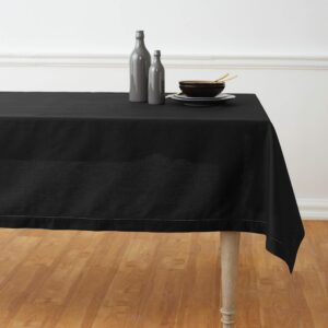 Solino Home Black Tablecloth – Cotton Linen Hemstitch Tablecloth 58 x 84 Inch – Machine Washable Rectangle Table Cloth for Summer