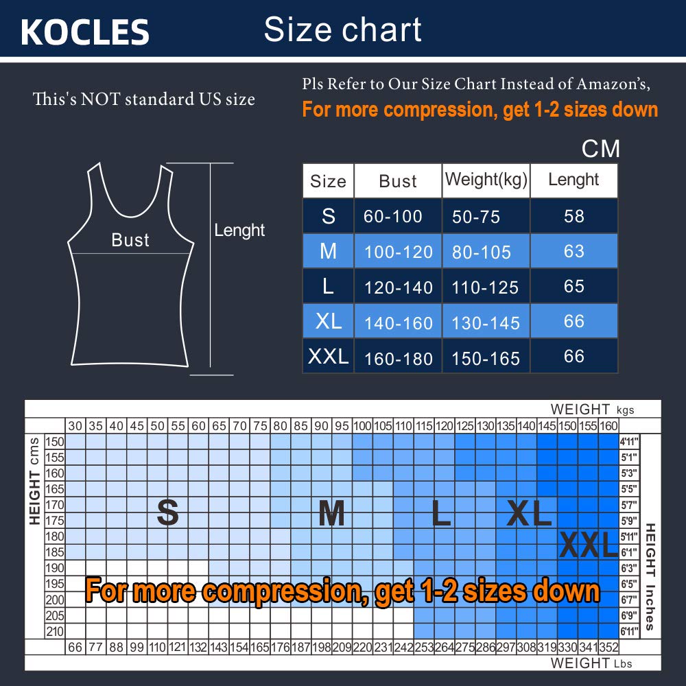 KOCLES Men's Compression Tank Top Slimming Body Shaper Vest Shirts Abs Abdomen Slim Undershirts Gym Weight Loss Workout Clothing (White, Medium)