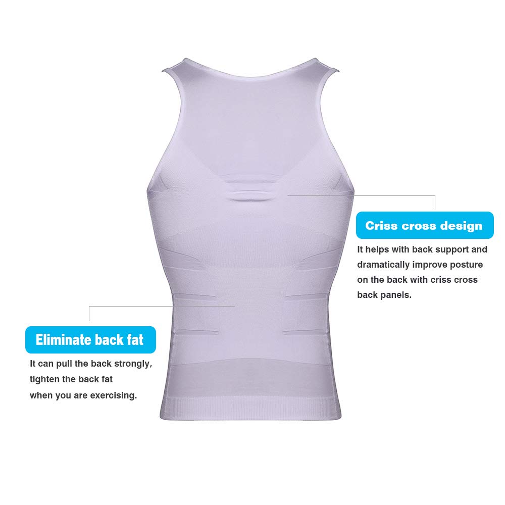 KOCLES Men's Compression Tank Top Slimming Body Shaper Vest Shirts Abs Abdomen Slim Undershirts Gym Weight Loss Workout Clothing (White, Medium)