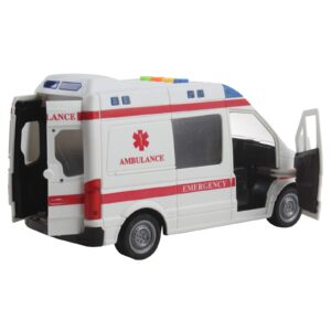 Vokodo Rescue Ambulance Friction Powered 1:16 Scale with Lights and Sounds Kids Medical Transport Emergency Vehicle Push and Go Durable Toy Car Pretend Play Van Great Gift for Children Boys Girls