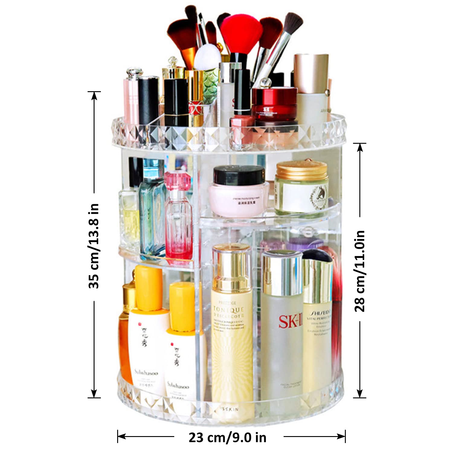 JessLab Makeup Organizer, 360 Degree Rotating Adjustable Cosmetic Organizer Makeup Storage Carousel Brush Lipstick Holder for Bathroom Vanity, Multi-Function and Large Capacity, Diamond Pattern