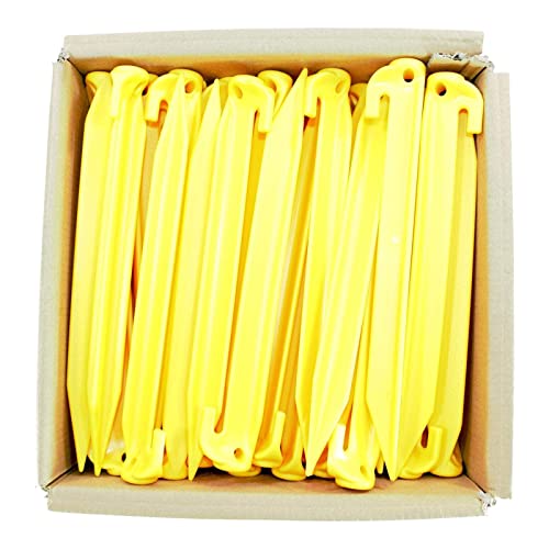 SGT KNOTS Large Tent Stakes - Heavy Duty Camping Stakes for Tents - Yellow Canopy Stakes, Plastic Tent Garden Stakes - Professional Grade Stakes for Hiking, Gardening, Backpacking I 9 Inch, 50 Packs