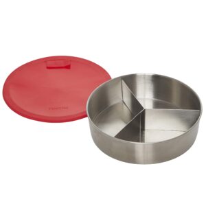 instant pot official round cook/bake pan with lid & removable divider, 7-inch, 32 ounce capacity, red with solid base