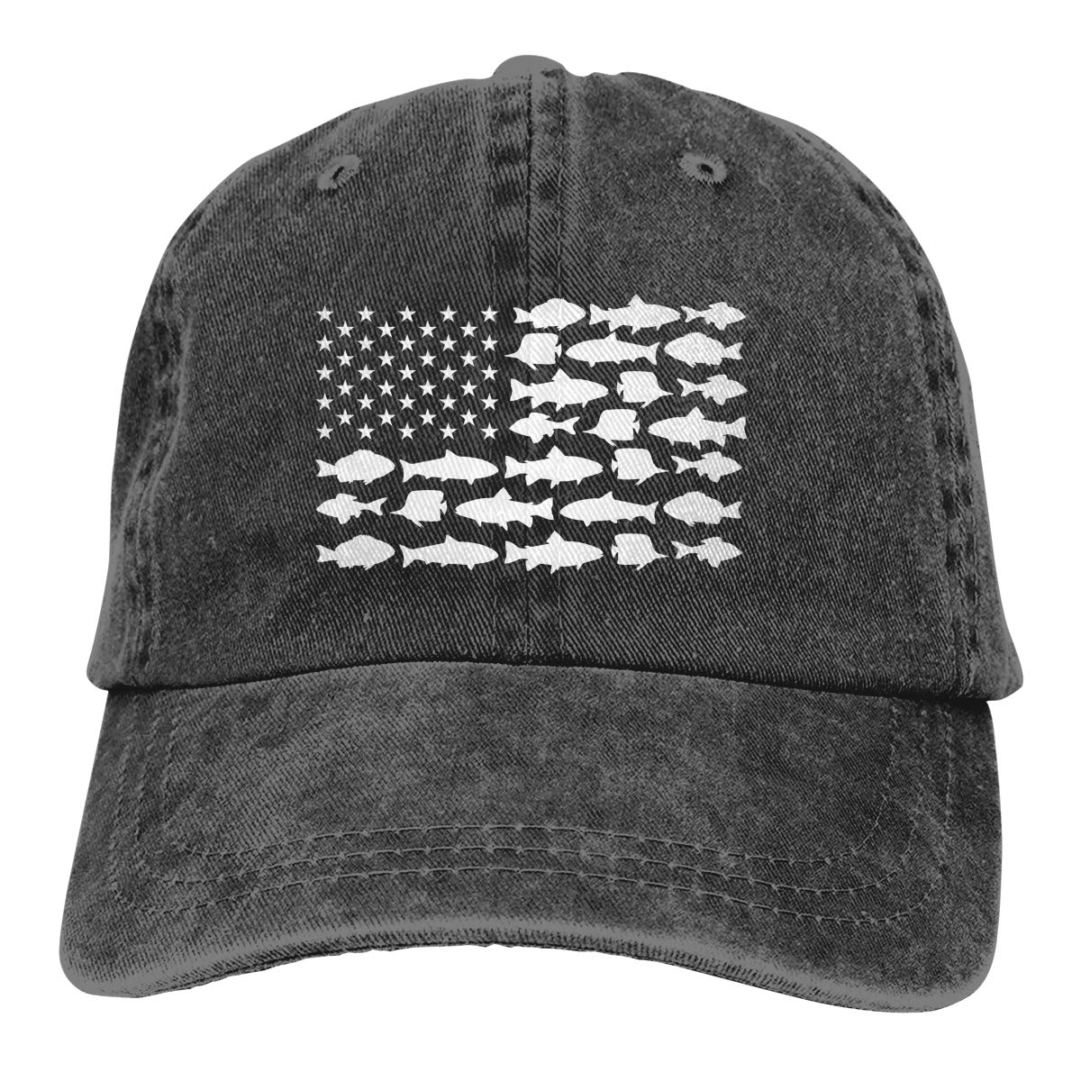 Waldeal Boy Printing Fish Flag Vintage Dad Hats Cute Adjustable Kids Fishing Baseball Cap Black