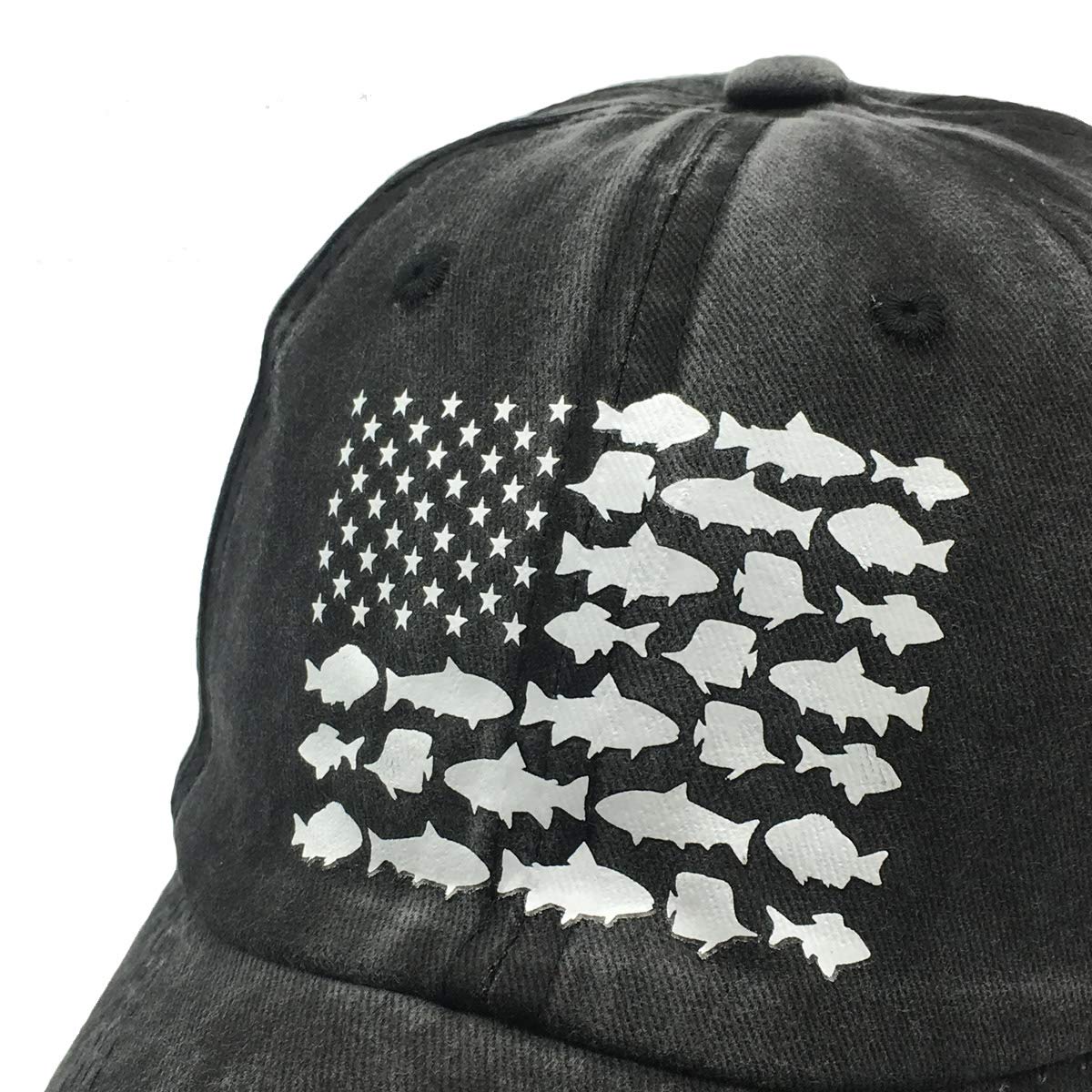 Waldeal Boy Printing Fish Flag Vintage Dad Hats Cute Adjustable Kids Fishing Baseball Cap Black