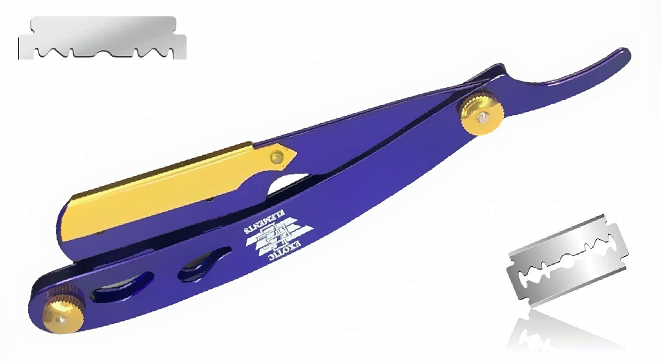 Professional Barbershop Purple Straight Edge Shaving Razor Folding Knife Blade