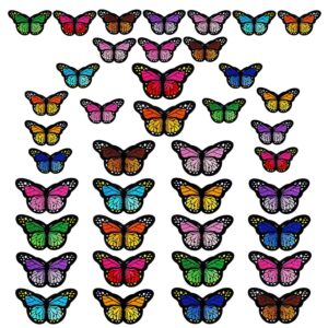 augsun 40pcs butterfly iron on patches, 2 size embroidered sew applique repair patch