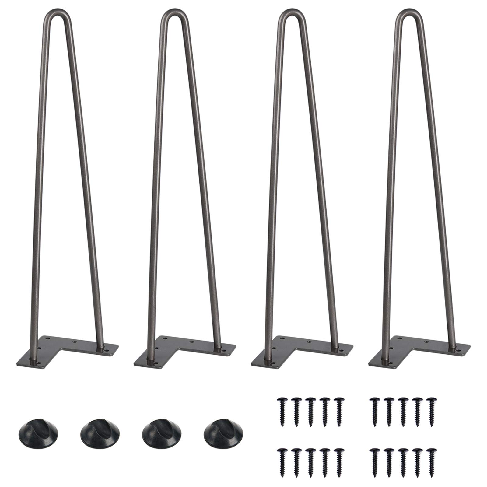 SMARTSTANDARD 16 Inch Heavy Duty Hairpin Furniture Legs, Metal Home DIY Projects for Nightstand, Coffee Table, Desk, etc with Rubber Floor Protectors Grey 4PCS