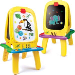 crayola: deluxe magnetic double-sided easel - dry erase includes crayons, stickers, magnet letters & gears, ages 3+