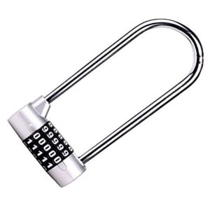 2.75" wide 5 position resettable u-lock padlock with 4.57" long shackle, gym, suitable for lockers. file cabinets, wardrobes, fences, sheds, door cabinet locks, 1 piece, silver.