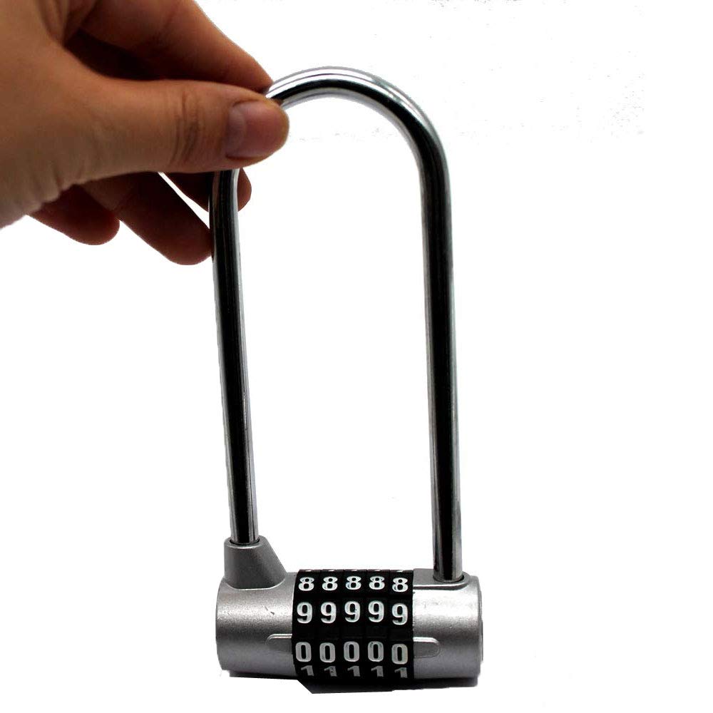 2.75" Wide 5 Position resettable U-Lock Padlock with 4.57" Long Shackle, Gym, Suitable for lockers. File cabinets, wardrobes, Fences, Sheds, Door Cabinet Locks, 1 Piece, Silver.