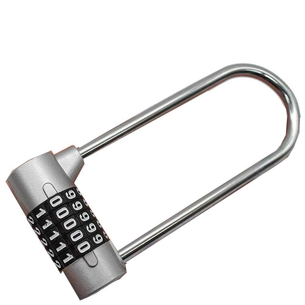 2.75" Wide 5 Position resettable U-Lock Padlock with 4.57" Long Shackle, Gym, Suitable for lockers. File cabinets, wardrobes, Fences, Sheds, Door Cabinet Locks, 1 Piece, Silver.