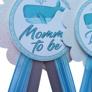 2 Mommy & Daddy to Be Pin Whale Ocean Baby Shower It's a Boy for parents to wear, Blue & White Sprinkle