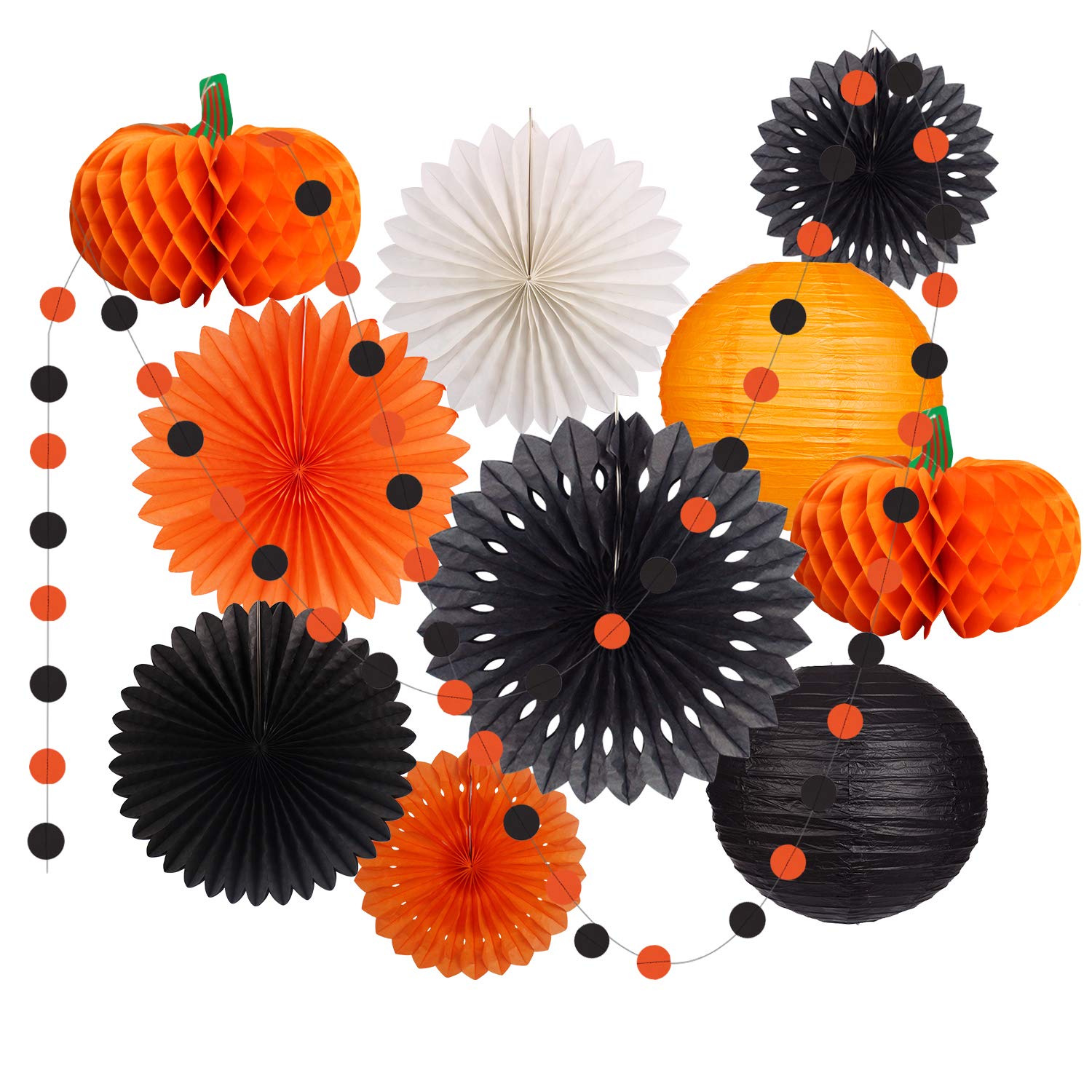 Halloween Party Decorations Supplies Kit Hanging Paper Lantern Tissue Paper Fan Pumpkins Round Garland for Halloween Party Night Thanksgiving Home Decor Indoor Outdoor