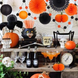 Halloween Party Decorations Supplies Kit Hanging Paper Lantern Tissue Paper Fan Pumpkins Round Garland for Halloween Party Night Thanksgiving Home Decor Indoor Outdoor