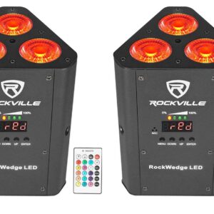 (2) Rockville RockWedge LED RGBWA+UV Rechargeable Wireless DMX DJ Par Up-Lights