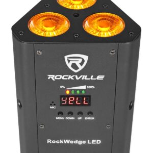 (2) Rockville RockWedge LED RGBWA+UV Rechargeable Wireless DMX DJ Par Up-Lights