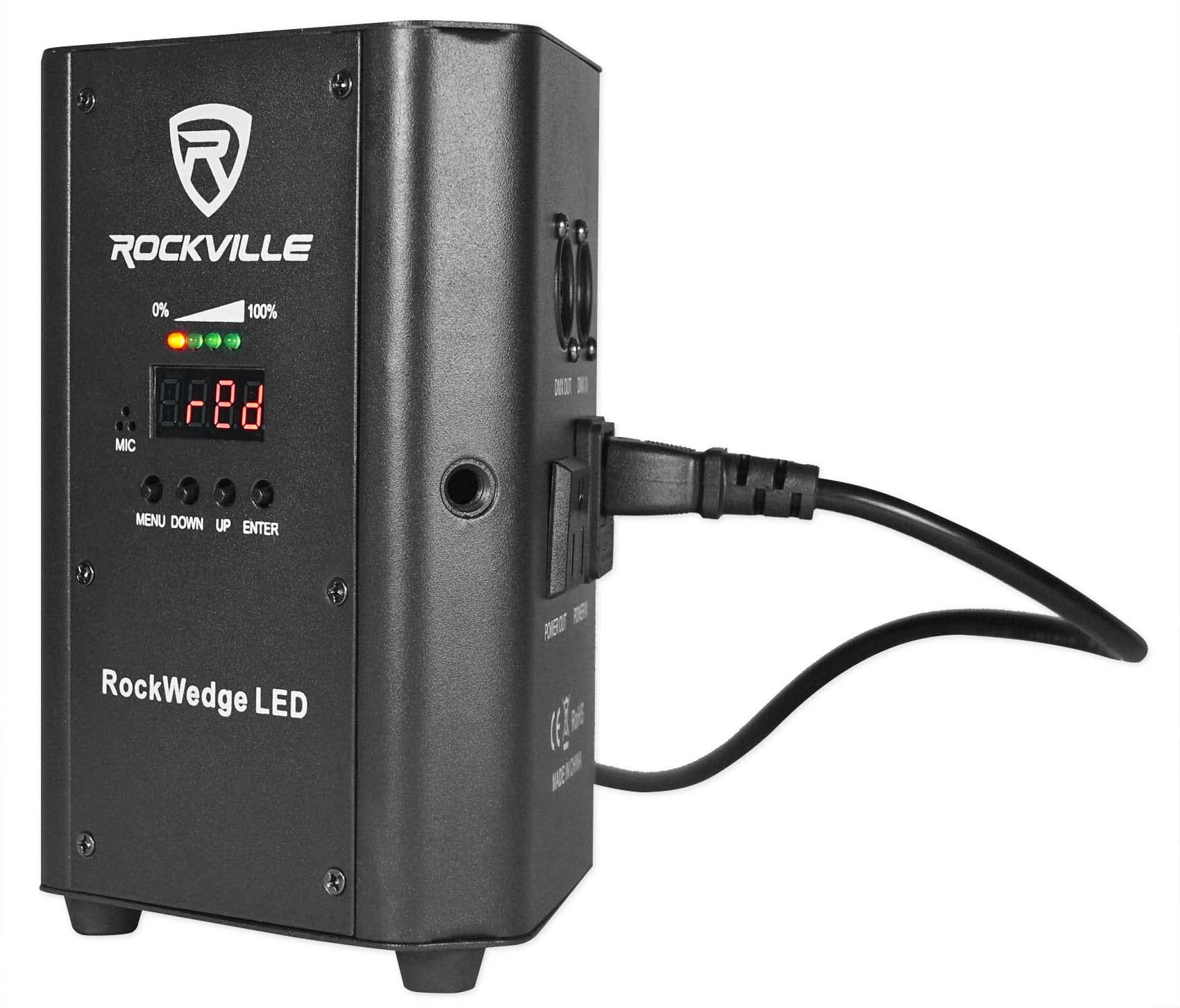 (2) Rockville RockWedge LED RGBWA+UV Rechargeable Wireless DMX DJ Par Up-Lights