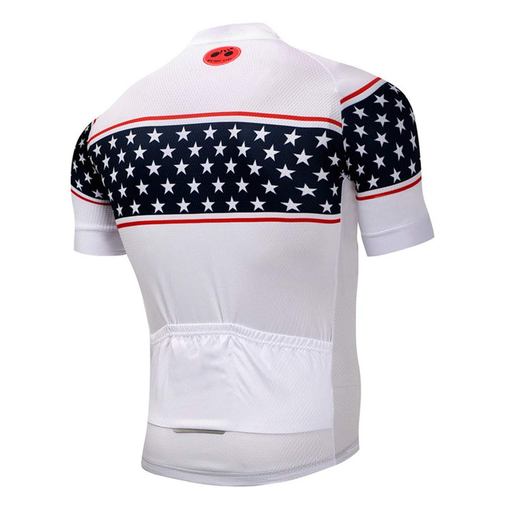 JPOJPO USA Cycling Jersey Men Short Sleeve Biking Bike Shirts Summer American Bicycle Tops with 3 Pockets,Reflective