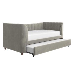 little seeds valentina upholstered trundle, twin size, gray velvet daybed