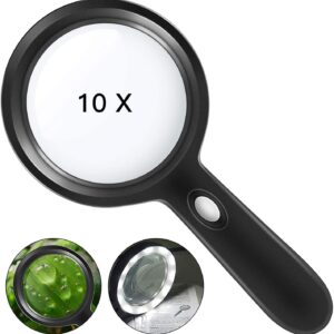 HYOIIO 10x Magnifying Glass with Light, Lighted Magnifying Glass 10X with 12 LED Lights for Seniors Kids- Large Magnifying Glass for Reading, Inspection, Coins, Jewelry, Explorin