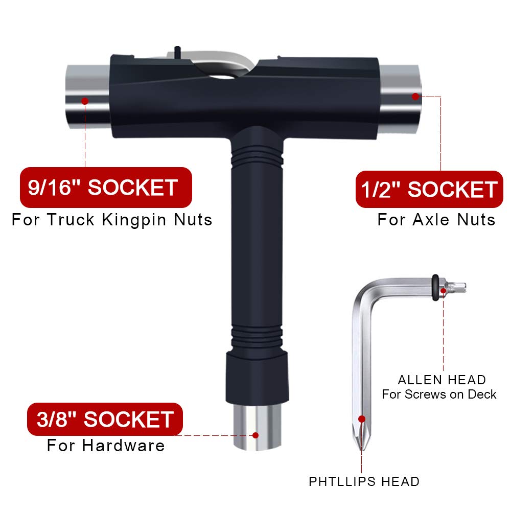 BESIY All-in-one Multi-Functional Portable Skate Tool Set of 2, T-Tool&Y-Tool for Skateboard Longboard Mini Skateboard Cruiser Scooter