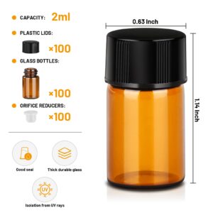 Teenitor 100Packs Essential Oil Bottles, Amber Glass Bottle, Essential Oil Bottle 2Ml Bottles, Small Oil Vial Sample Bottles 2Ml, Essential Oil Bottles Anointing Oil Bottles 0.068OZ