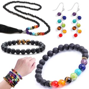 EuTengHao 810Pcs Color Lava Rock Beads Stone Chakra Beads Spacer Beads Kit with Volcanic Gemstone Crystal String for Diffuser Essential Oils Yoga Bracelets DIY Jewelry Making Supplies (4mm 6mm 8mm)