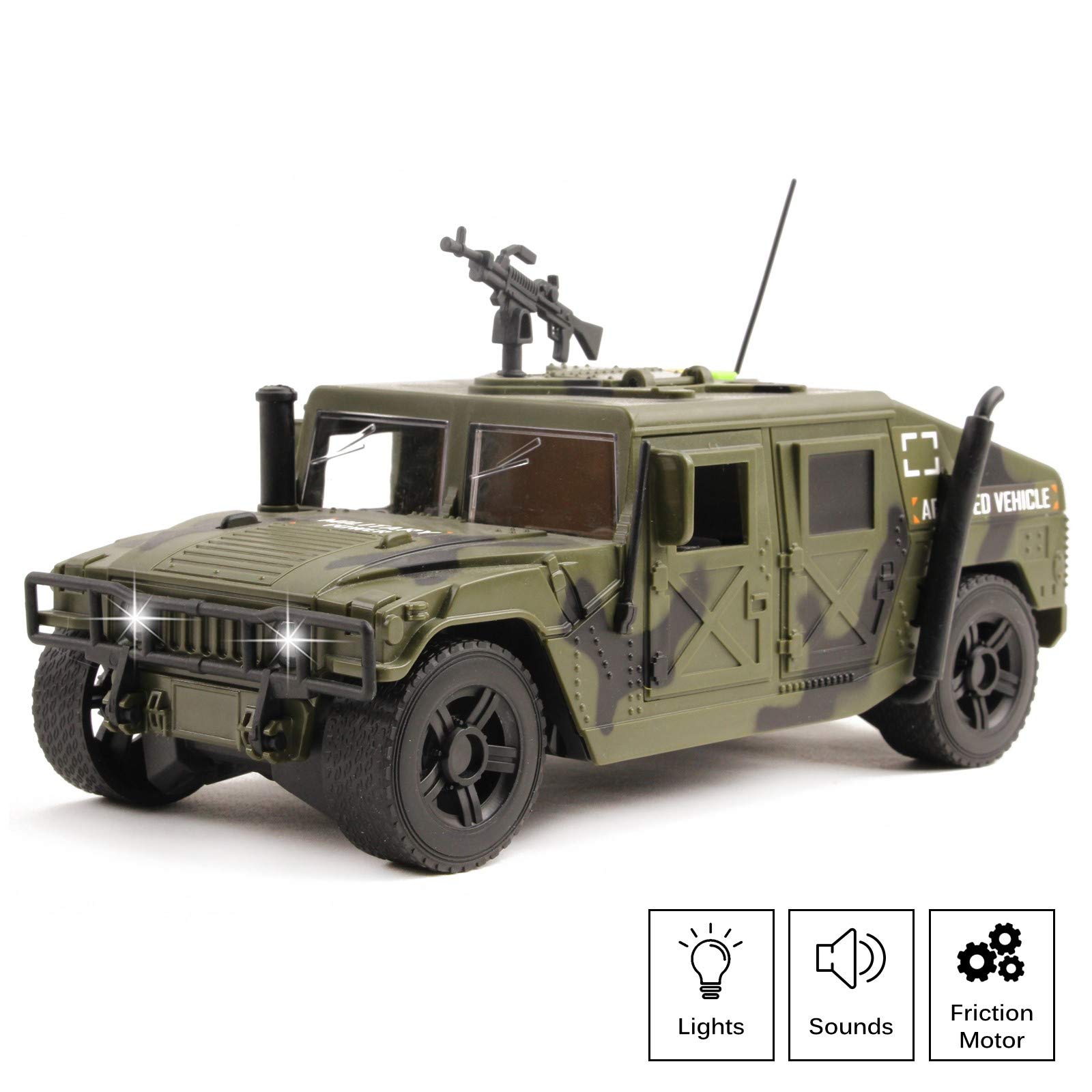 Vokodo Military Fighter Truck Friction Powered With Lights And Sounds Kids Push And Go 1:16 Scale Pretend Play Armored Army Vehicle Doors Open Quality Action Toy Car Great Gift For Children Boys Girls