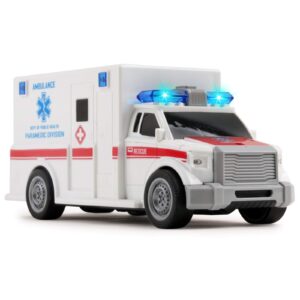 vokodo rescue ambulance friction powered 1:20 scale toy car with lights and sounds durable kids medical transport emergency vehicle push and go pretend play van great gift for children boys girls