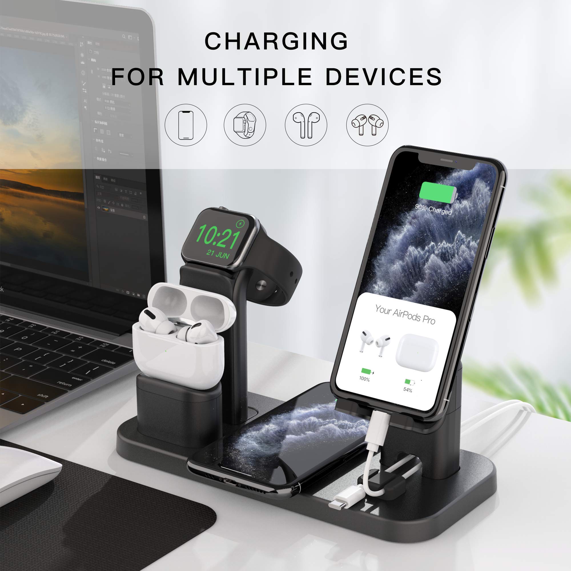 Magnetic Wireless Charger Stand, CEREECOO Wireless Charging Station Dock Compatible with iPhone Series14/13/12 Apple Watch 8/7/6/5/4/3 AirPods Pro/1/2