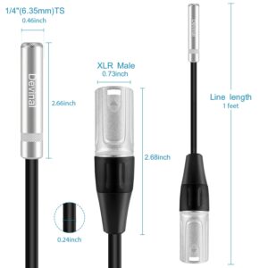 Devinal XLR Male to 1/4" Female calbe, 3 Pin Male to 6.35mm Socket Audio Cord, XLR Plug to TS/TRS Quarter inch Adapter Connector Converter Metal Construction 1 feet (30 cm)