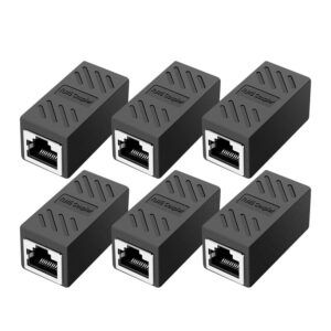 zuzong rj45 coupler ethernet coupler, in line coupler for cat7/cat6/cat5e/cat5 ethernet cable extender adapter for pc router modem ps5 xbox female to female (6 pack black)