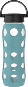 lifefactory 22-ounce glass water bottle with classic cap and protective silicone sleeve, aqua teal