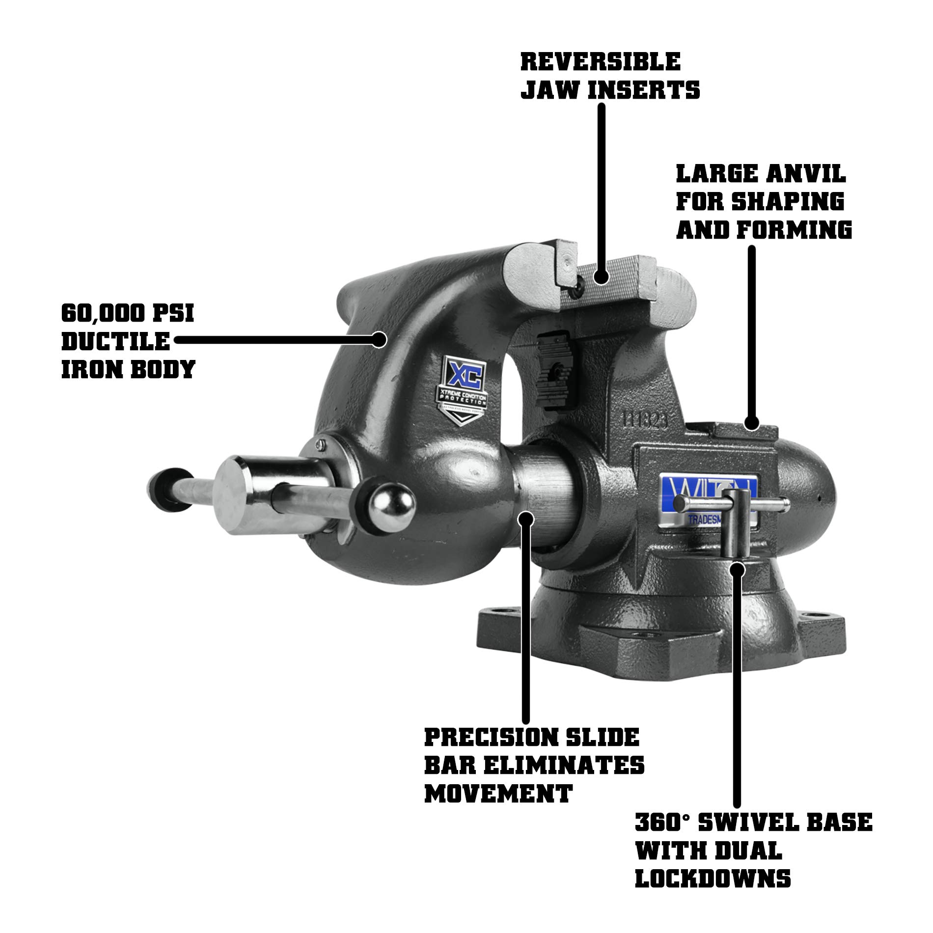 Wilton Tradesman XC Bench Vise, 6-1/2" Jaw Width, 6" Max Jaw Opening, 4" Throat (Model 1765XC)