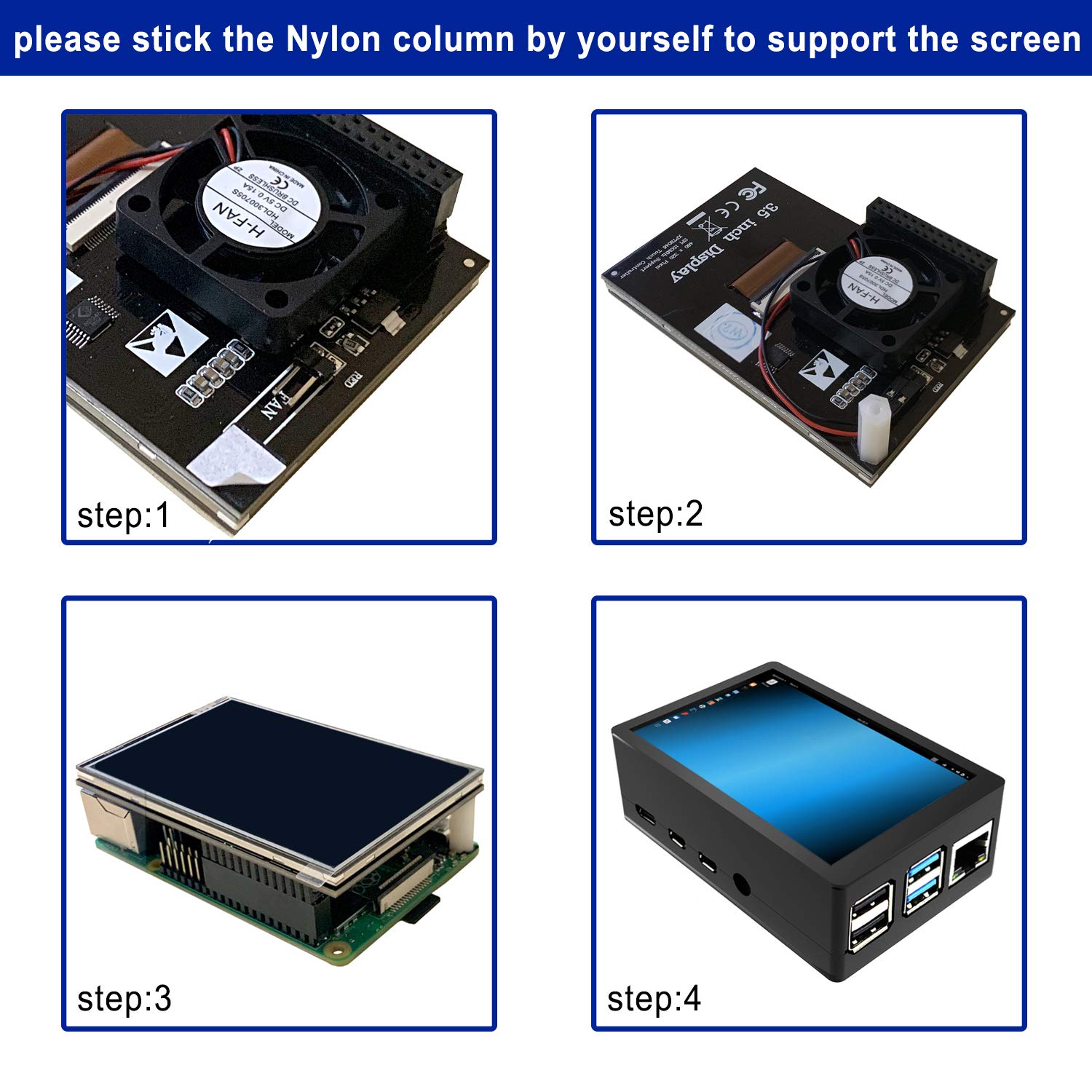 JUN-ELECTRON for Raspberry Pi 4 Touch Screen with Case, 3.5 inch Touchscreen with Fan, 320x480 Monitor TFT LCD Game Display