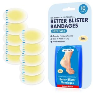 dr. frederick's original better blister bandages - 10 ct heel pack - water resistant hydrocolloid bandages for foot, heel blister prevention & recovery - blister pads